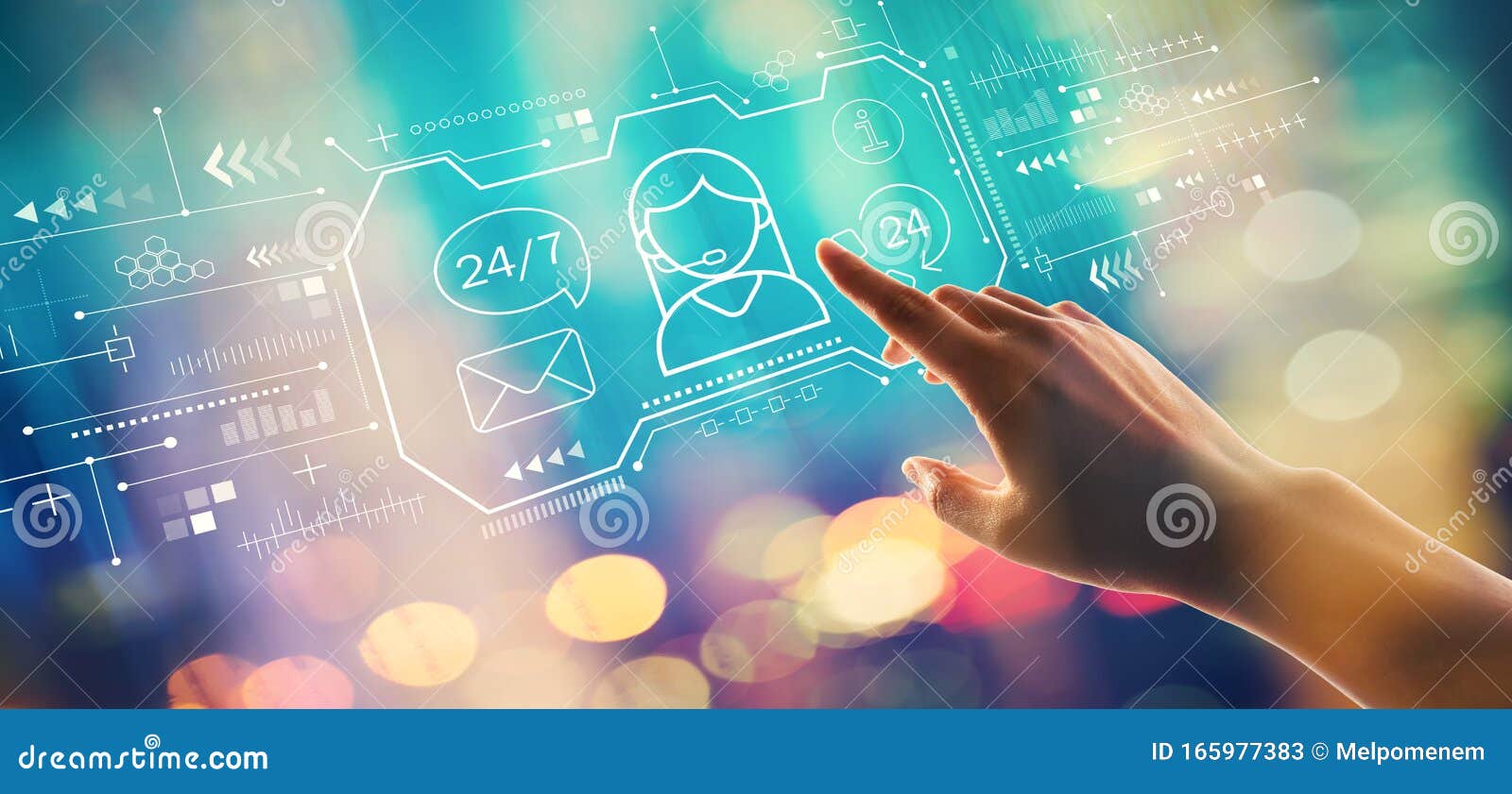 Customer Service 24 Hours 7 Days a Week with Hand Pressing a Button ...