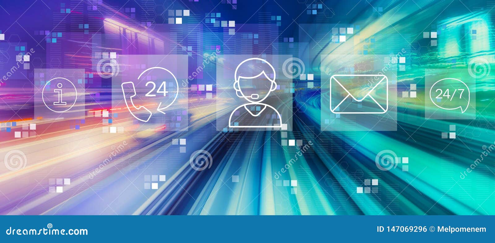 Customer Service 24 Hours 7 Days a Week with High Speed Motion Blur ...