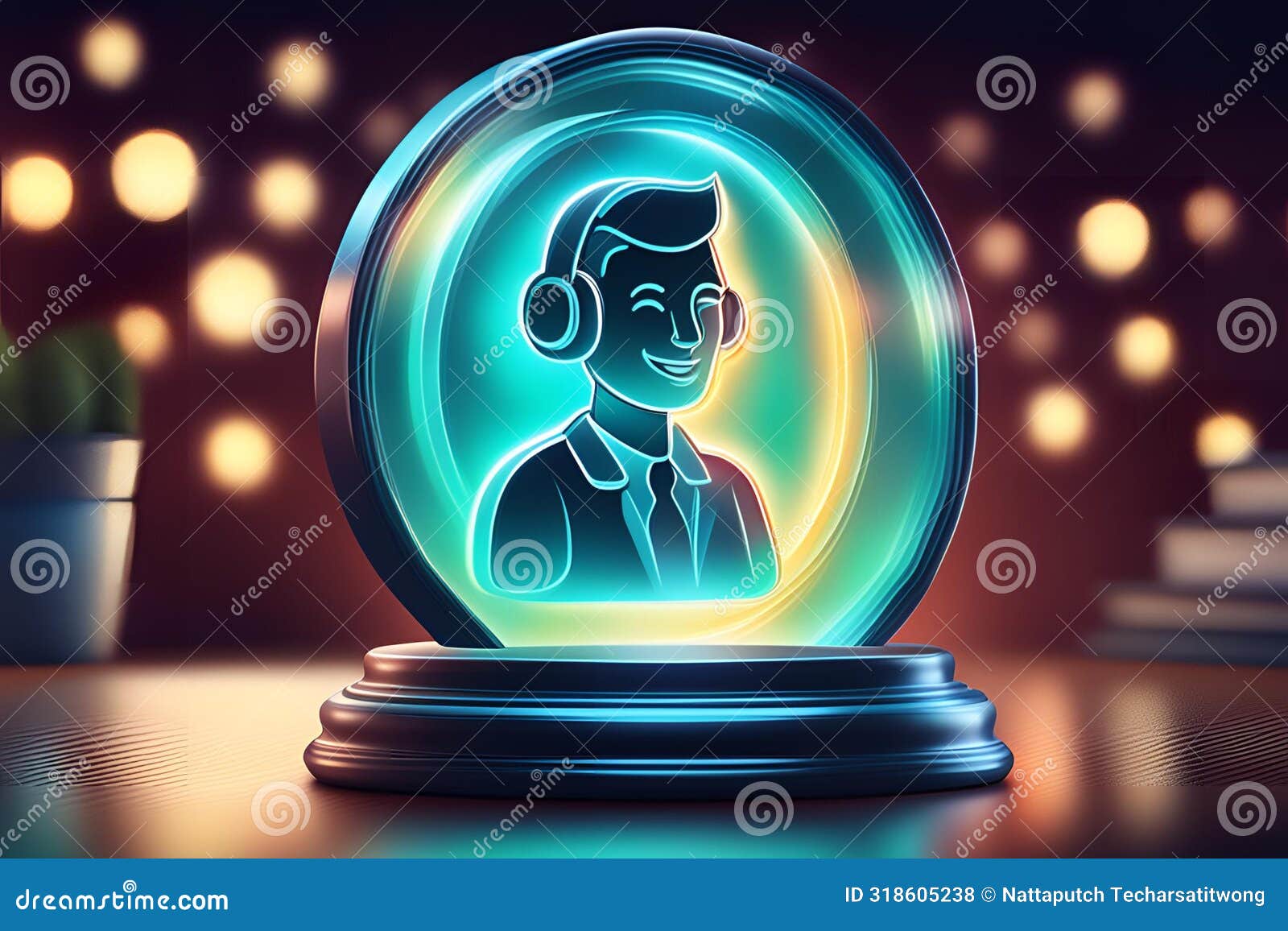 Customer Service Icon in Round Shape Glass Texture 3d Stock ...