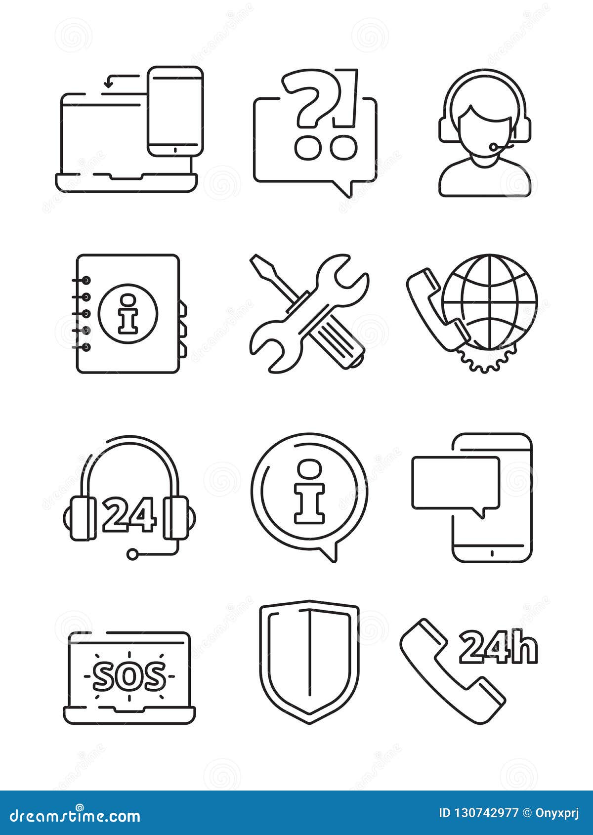 Customer Service Icons. Support Help at Phone Line or Web Vector Line ...