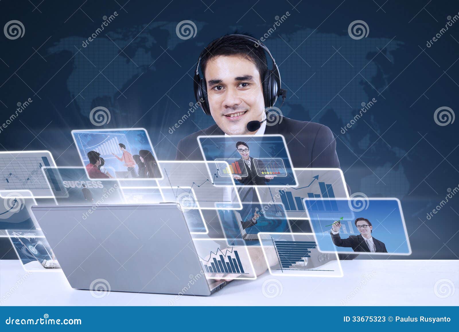 Customer Service with Internet Online on Blue Stock Image - Image of ...