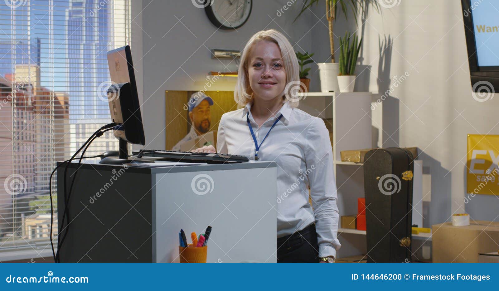 Customer Service Manager Standing by Desk Stock Photo - Image of ...