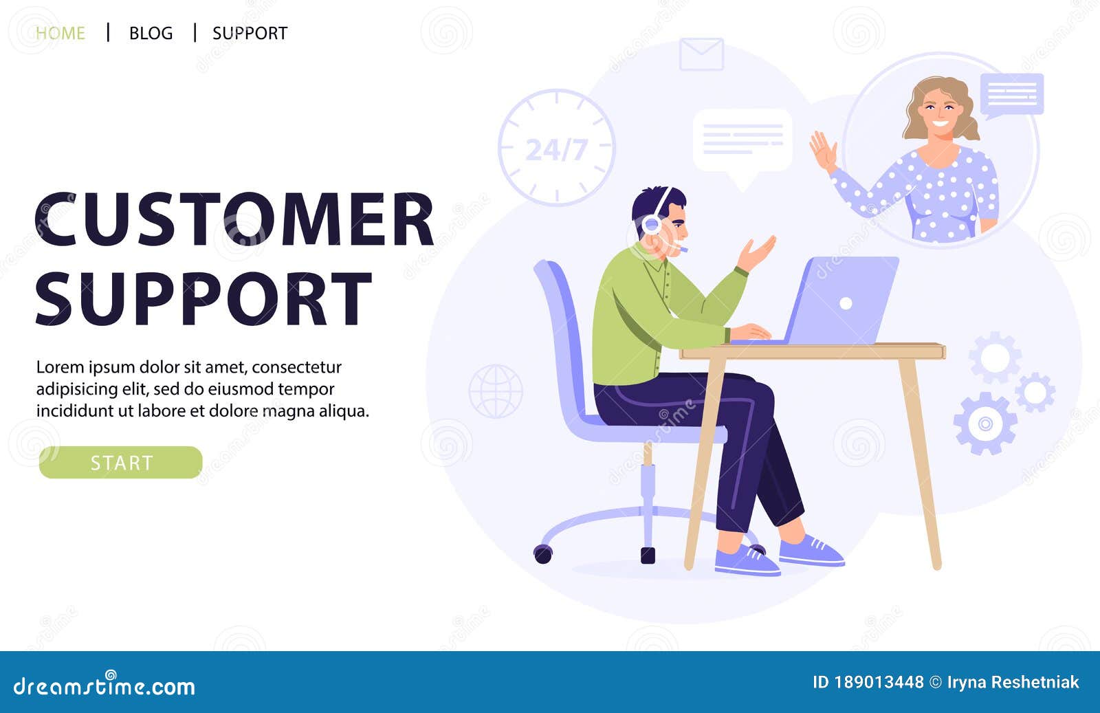 Customer Service, Online Assistant or Call Center Concept. Man Operator ...