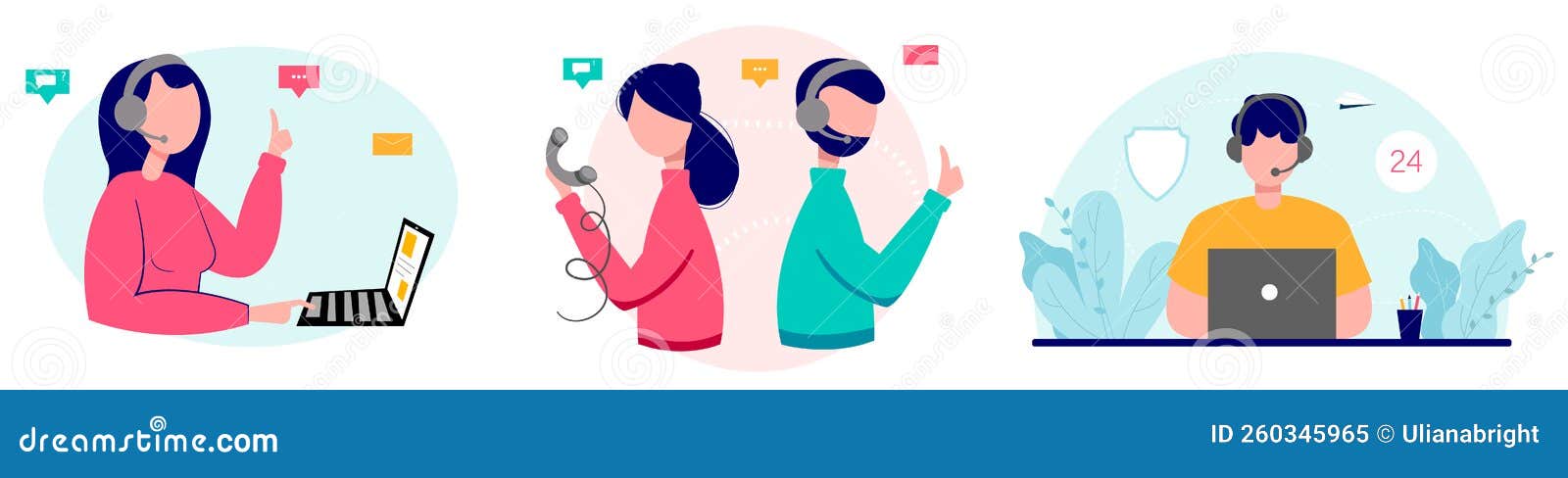 Customer Service, Online Help, Call Center. Set of Illustrations. Stock ...