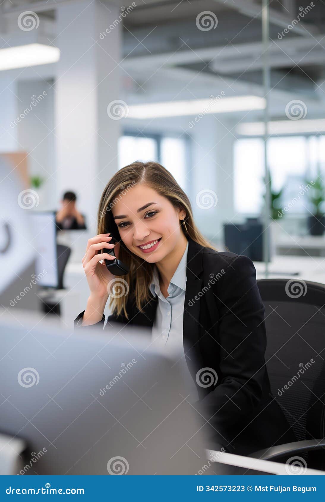 Customer Service Operator Talking on Phone in Office Providing Support ...