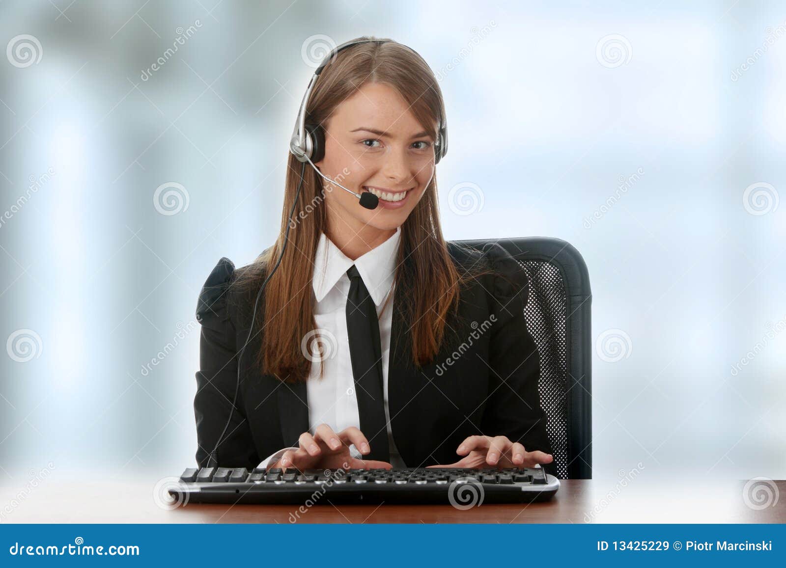 Customer Service Operator Girl in Headset Stock Image - Image of ...