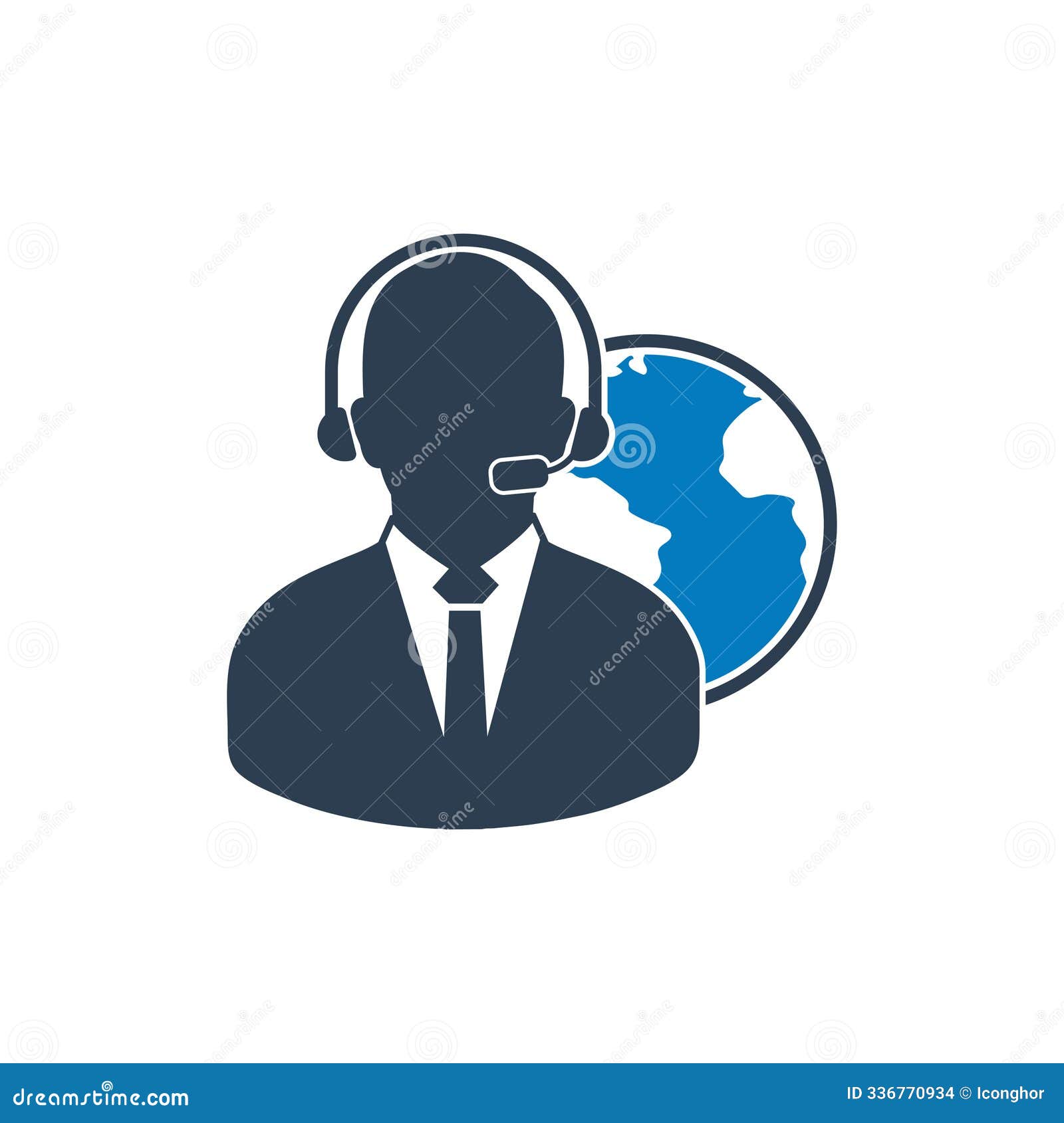 Customer Service Operator Icon. with Man, Headphone and Globe Symbols ...