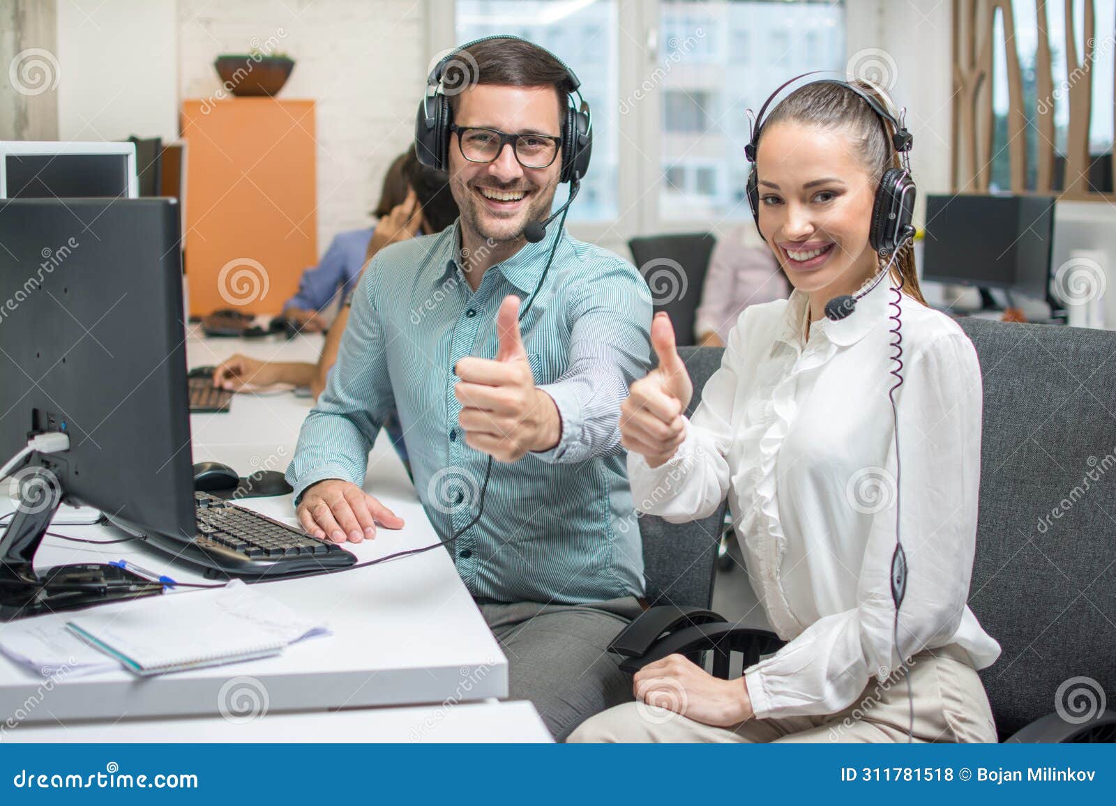 Customer Service Operators Showing Thumbs Up. Stock Photo - Image of ...