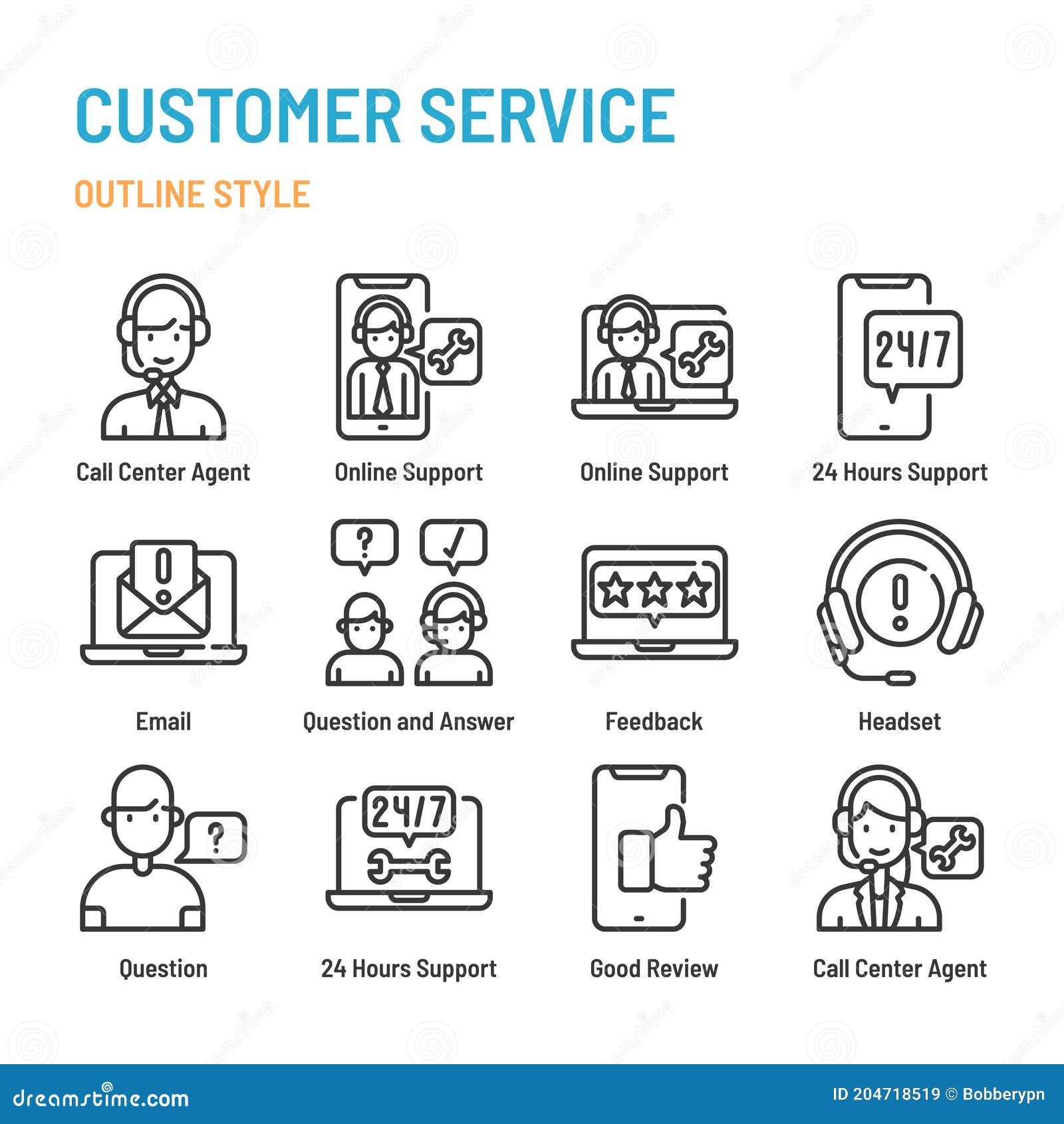 Customer Service in Outline Icon and Symbol Set Stock Vector ...