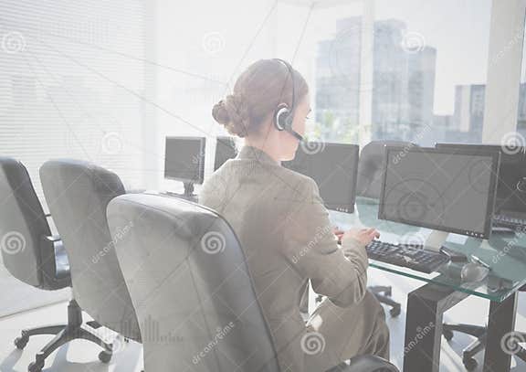Customer Service Person at Computers Behind Interface Stock Photo ...