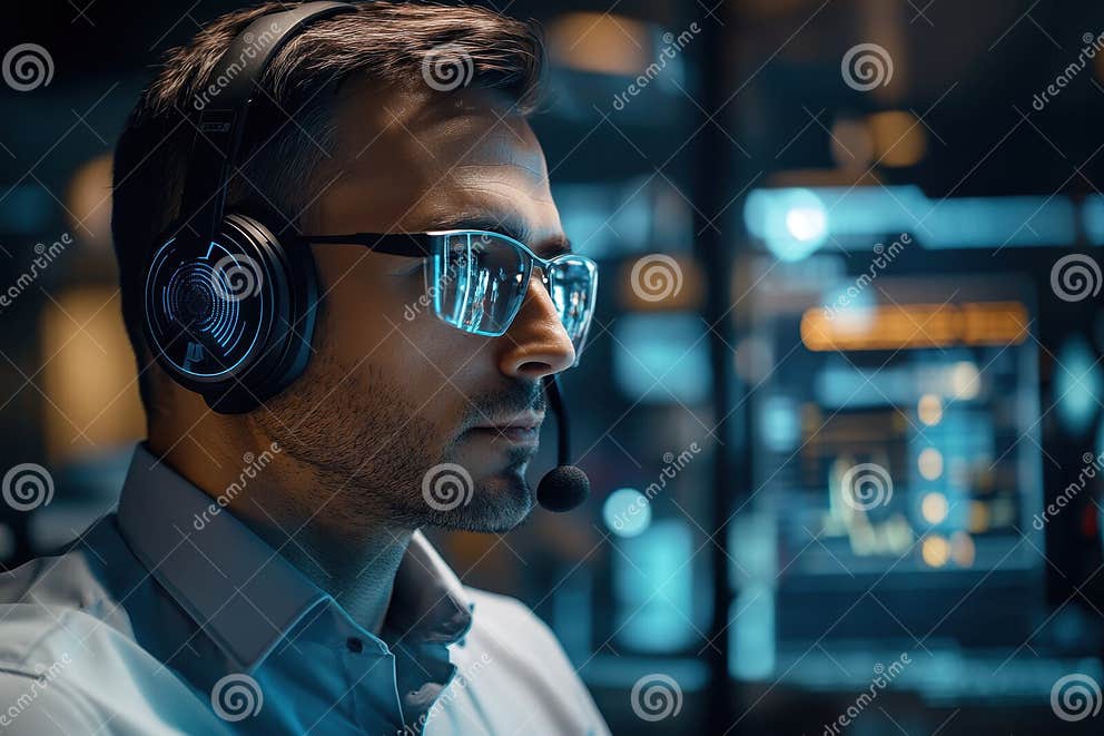 Customer Service Professional Using Advanced AI Technology in a Modern ...