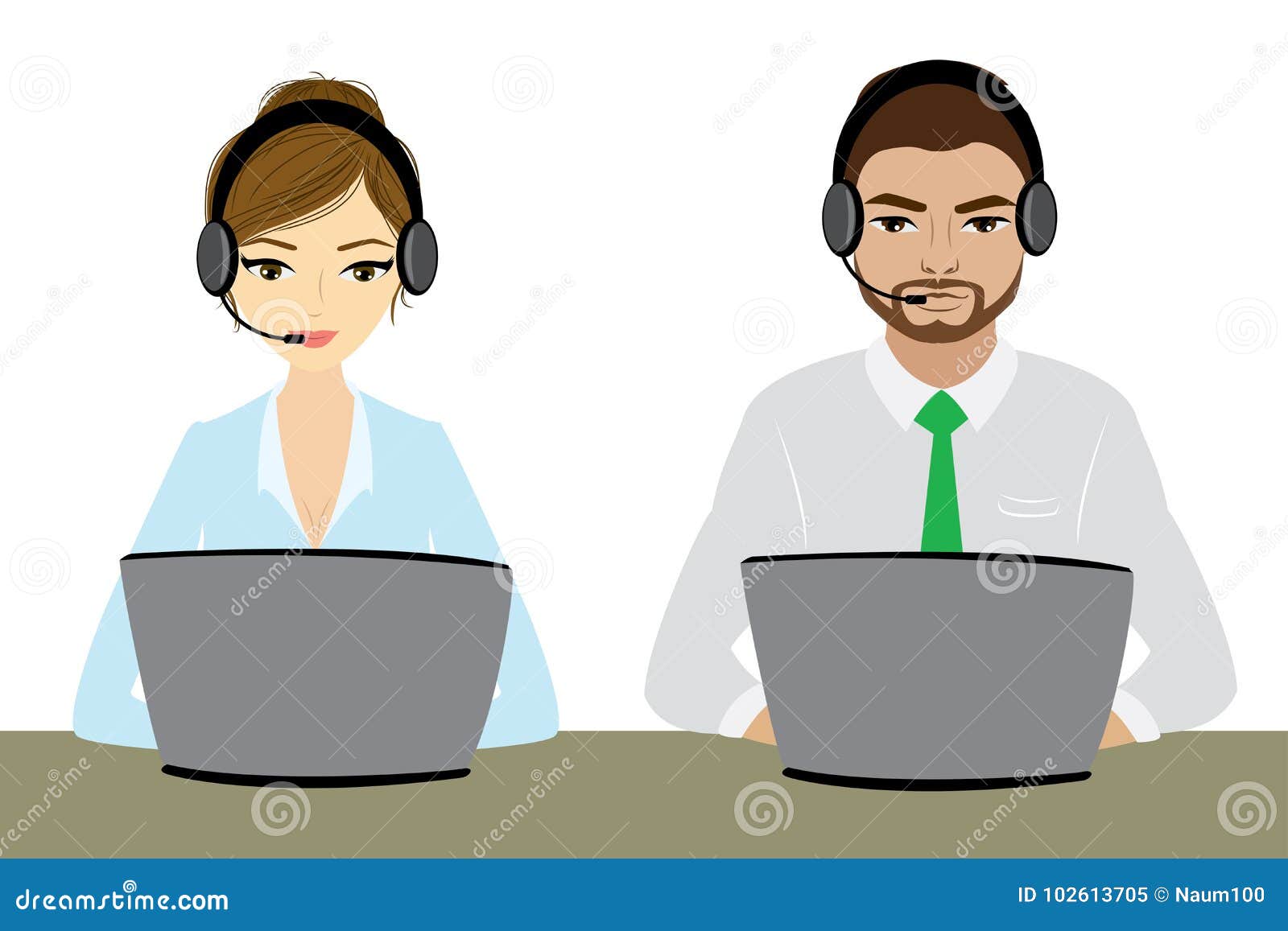 Customer Service Representative at Computer in Headset Stock Vector ...