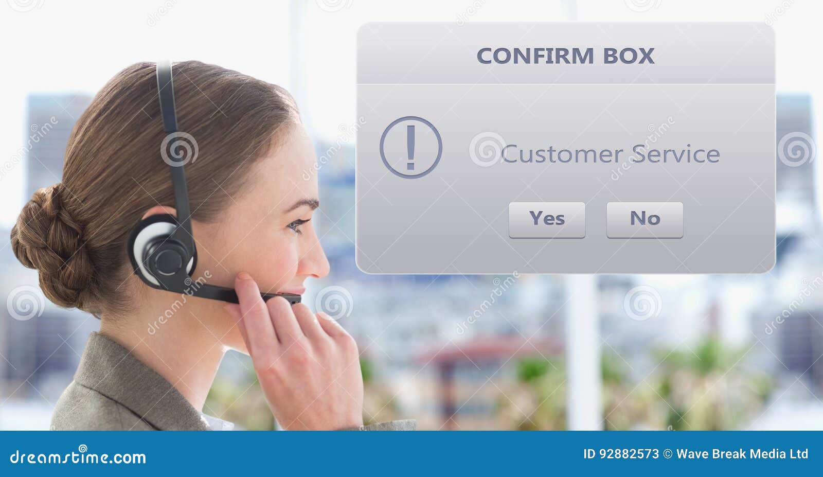 Customer Service Representative Using Headset by Dialog Box Stock ...