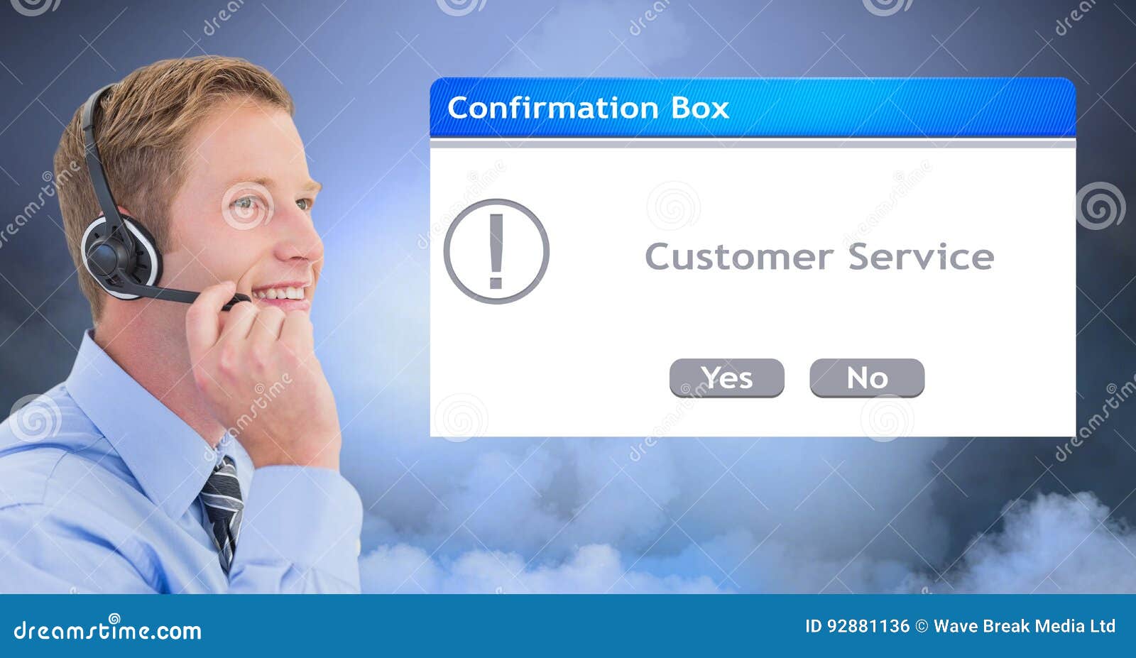 Customer Service Representative Wearing Headset by Dialog Box Stock ...