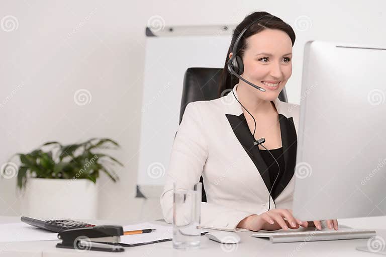 Customer Service Representative at Work. Beautiful Middle-aged C Stock ...