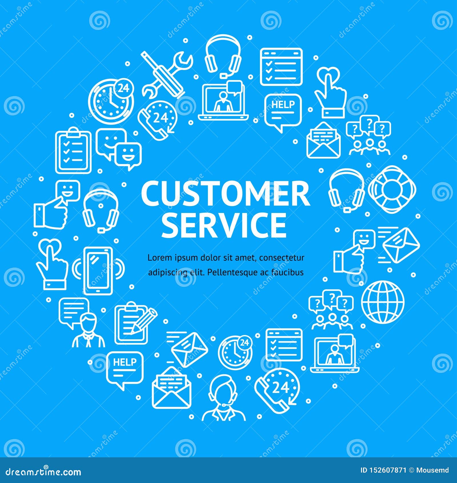 Customer Service Signs Round Design Template Thin Line Icon Banner ...