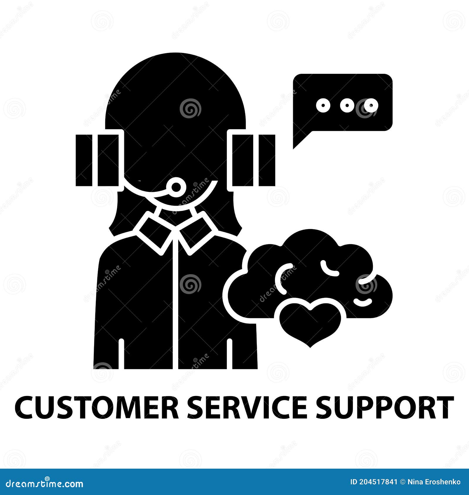 Customer Service Support Icon, Black Vector Sign with Editable Strokes ...