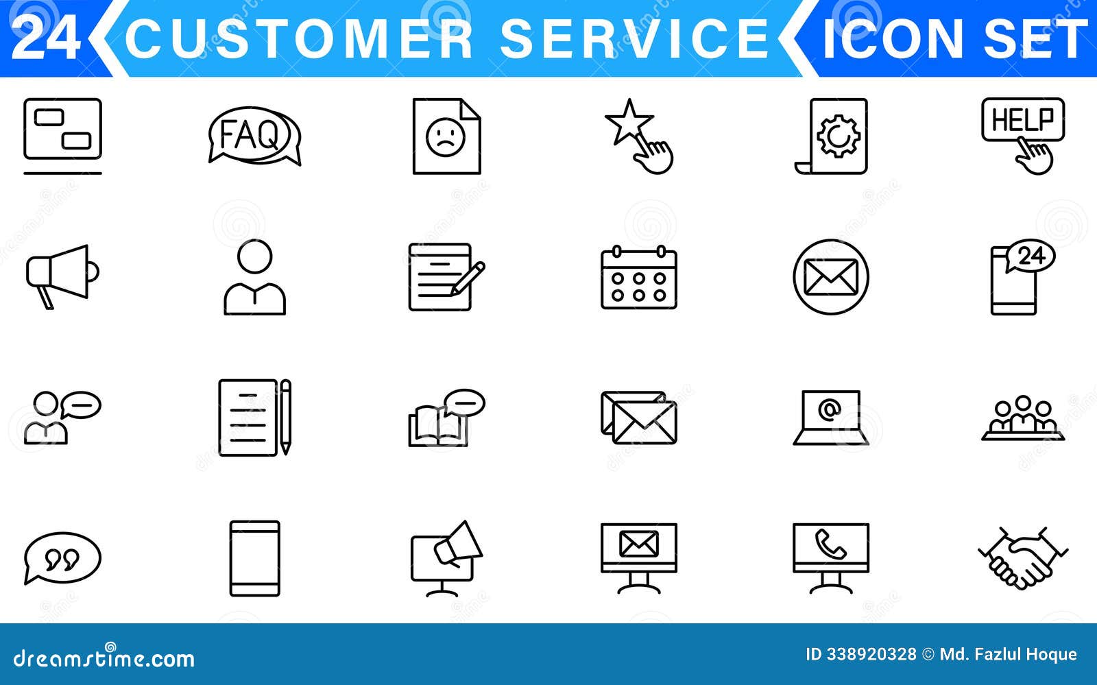 Customer Service and Support Line Icons Collection. Big UI Icon Set in ...