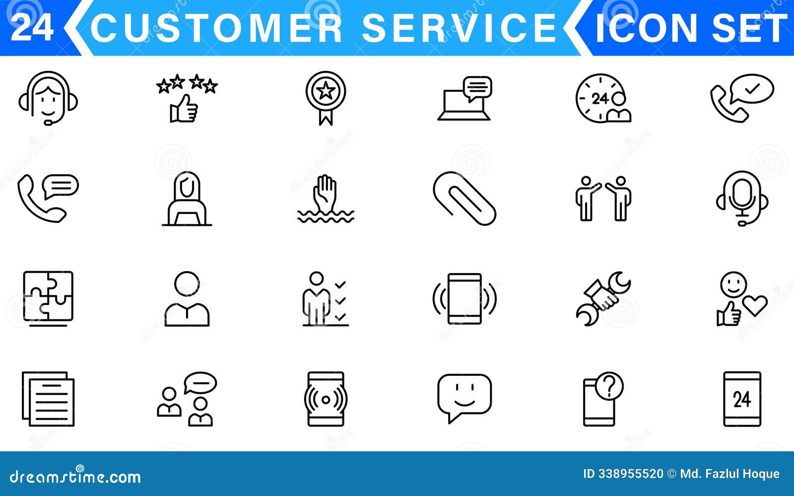 Customer Service and Support Line Icons Collection. Big UI Icon Set in ...