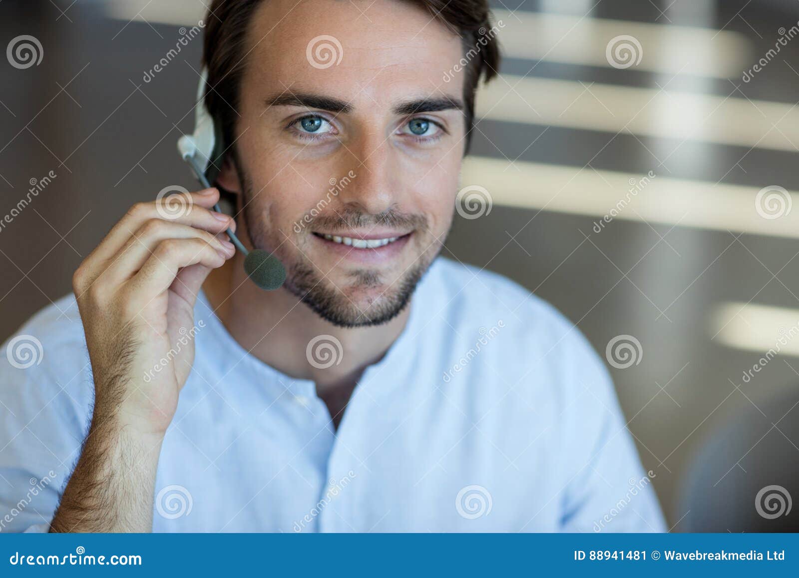 Customer Service Talking on Headset in Office Stock Image - Image of ...