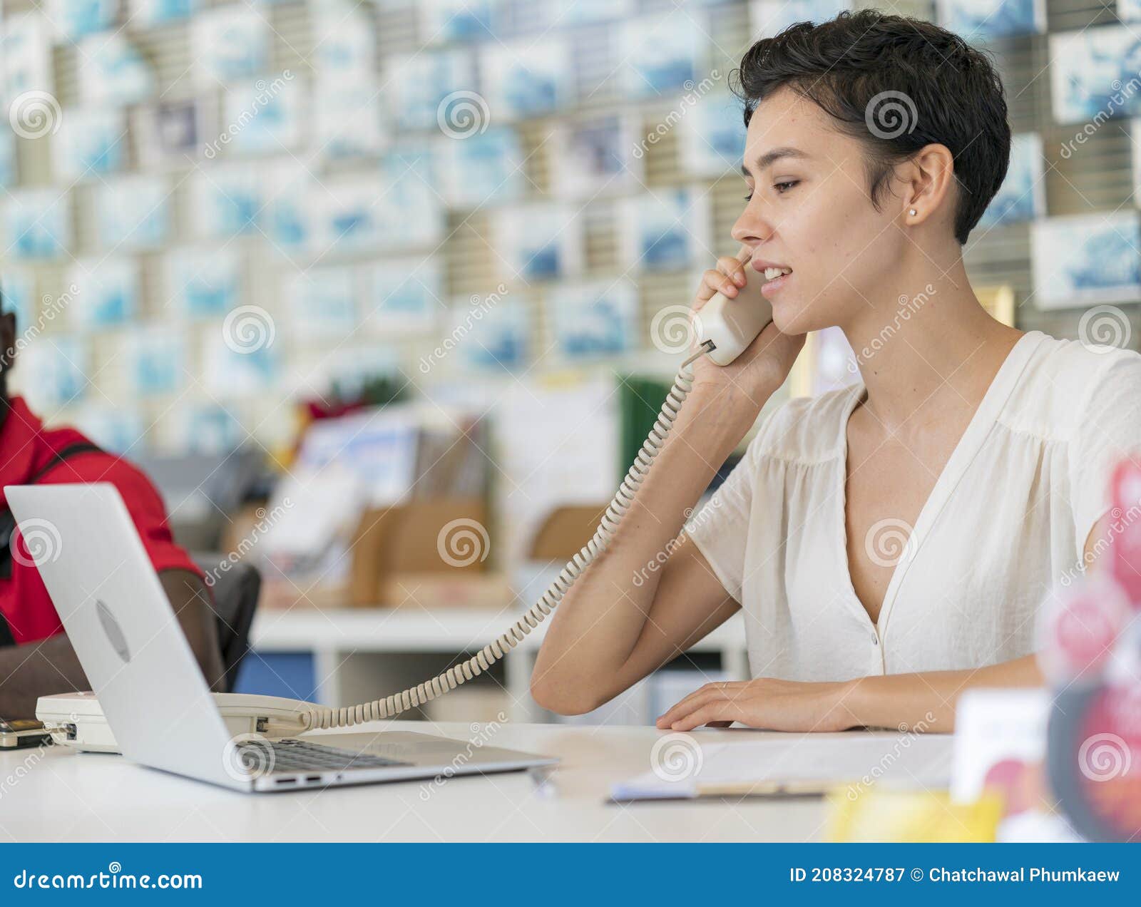A Female Customer Service Talking on the Phone Stock Image - Image of ...