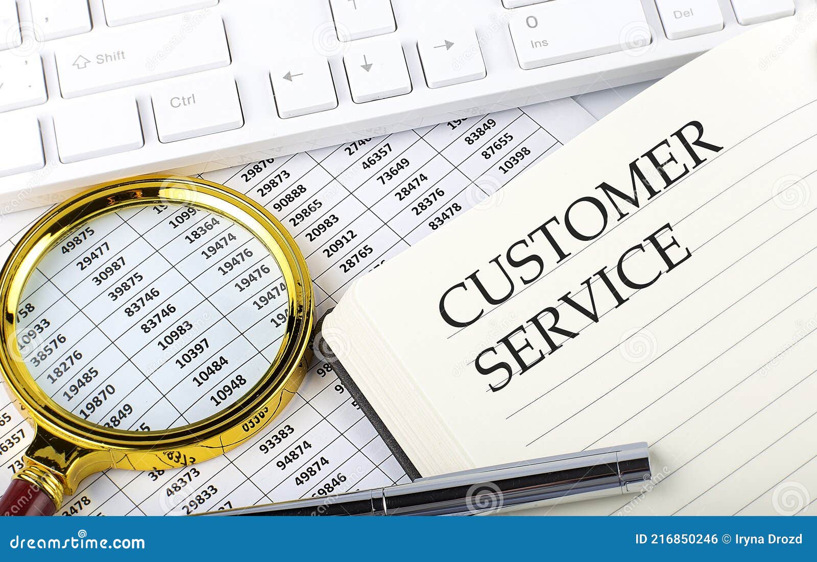 Customer Service Text on Notebook with Chart, Magnifier,keyboard and ...