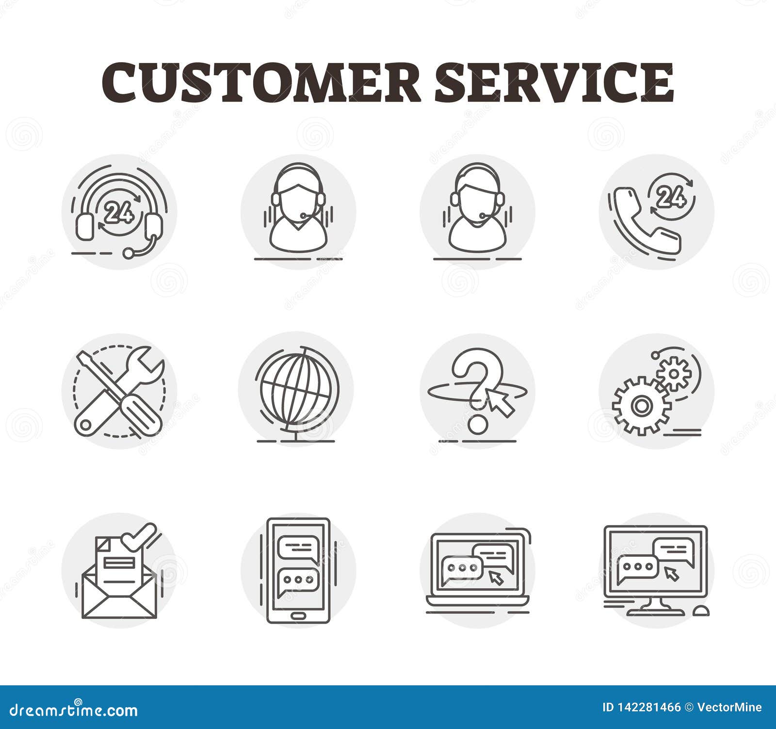 Customer Service Vector Icon Collection Set Illustration. Outlined ...