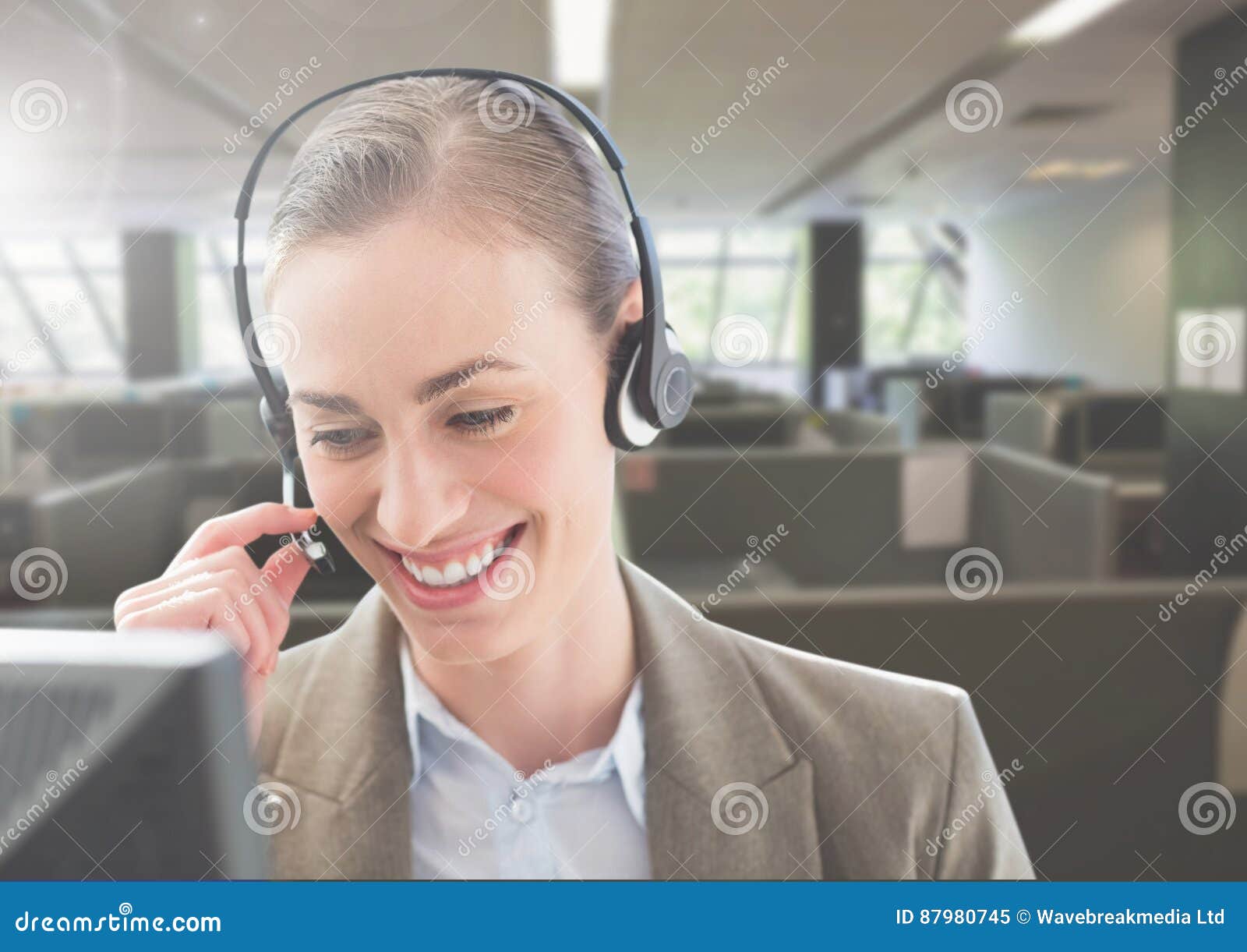 Customer Service Woman Talking on Headphone in Office Stock Image ...