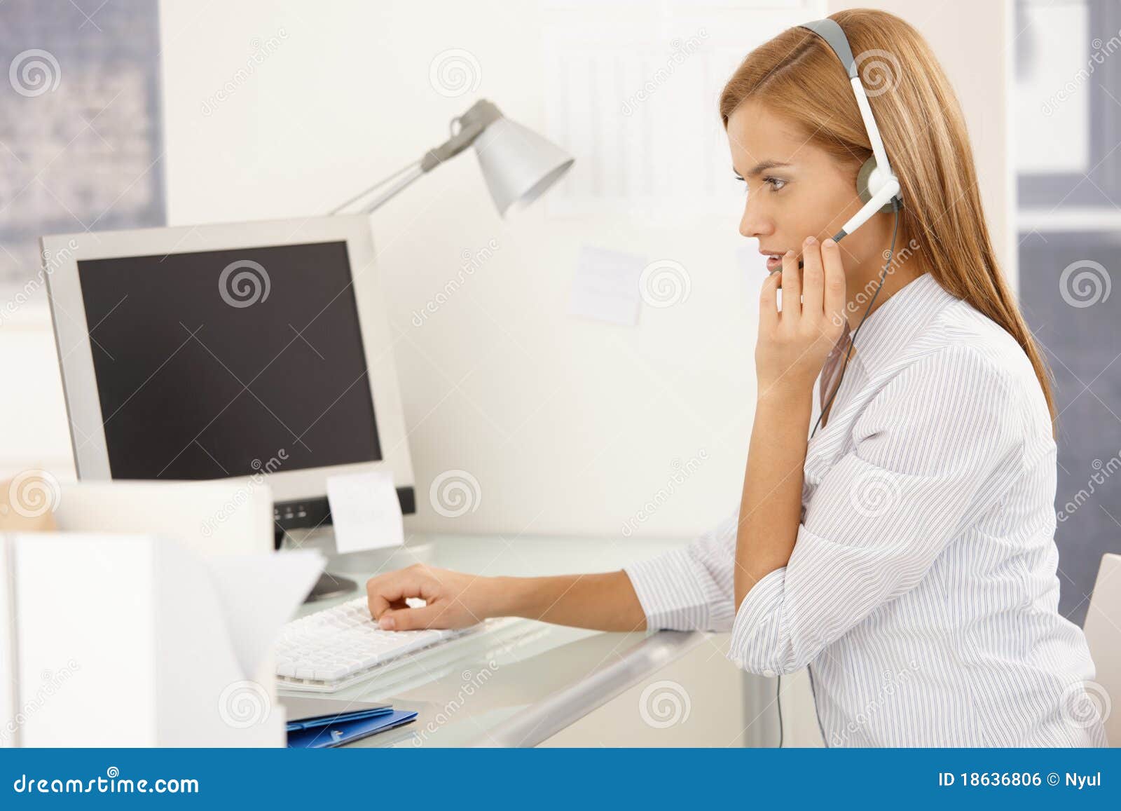 Customer Service Worker with Headset Stock Photo - Image of beauty ...