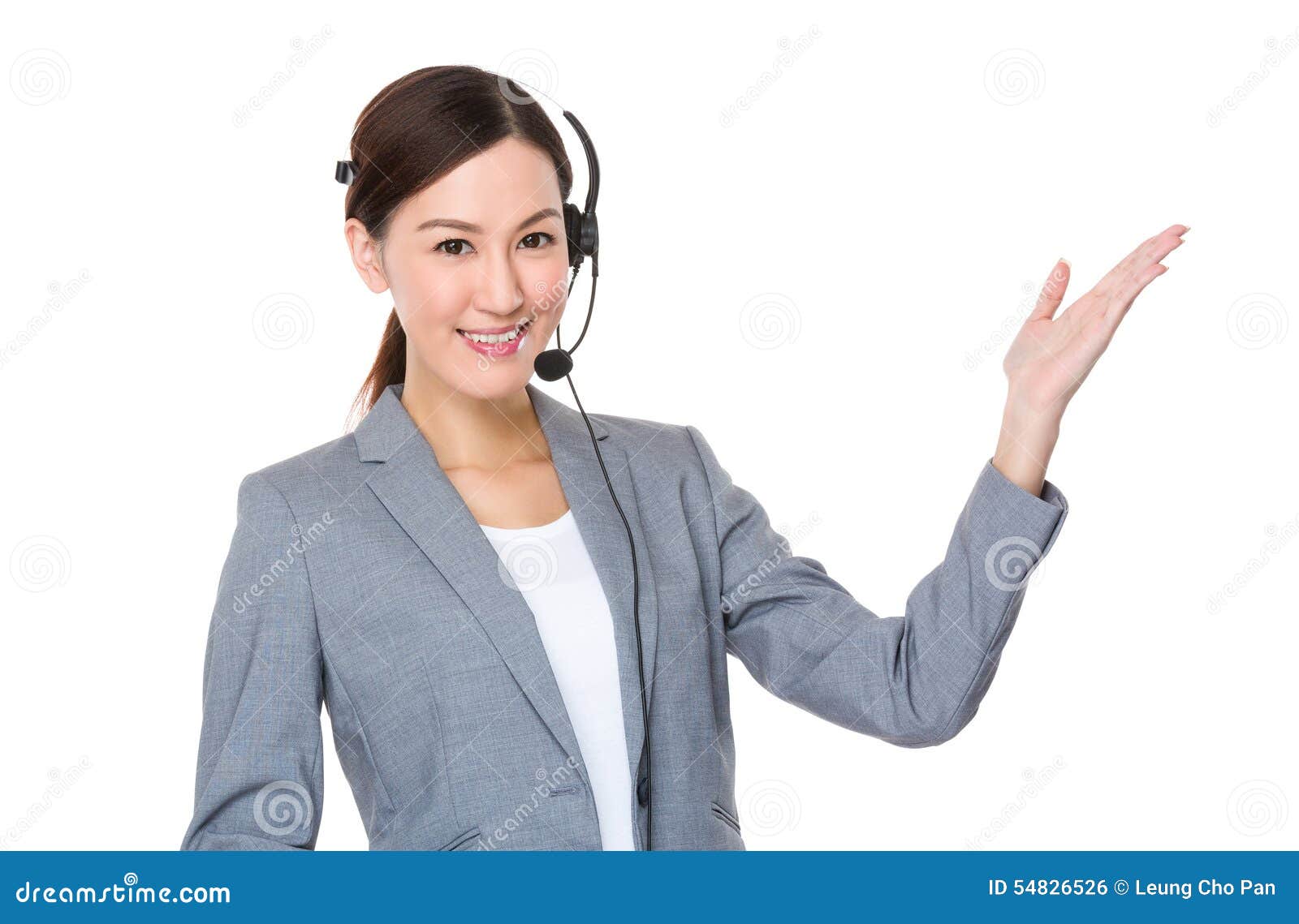 Customer Services with Headset and Open Hand Palm Stock Photo - Image ...