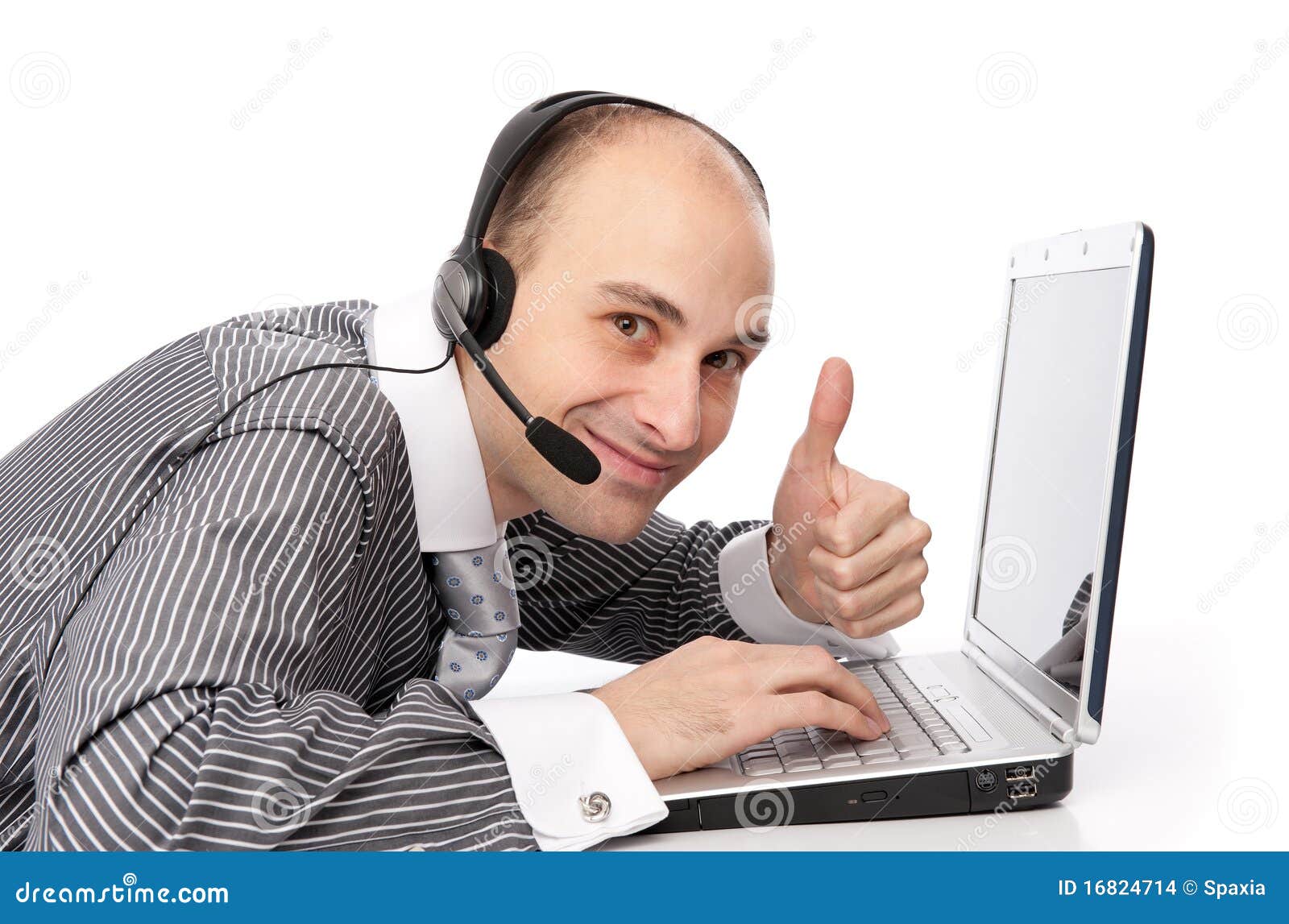 Customer Services Man with His Laptop Computer Stock Photo - Image of ...