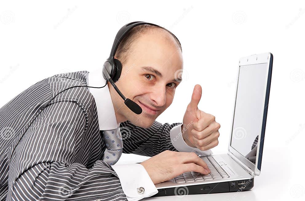 Customer Services Man with His Laptop Computer Stock Photo - Image of ...