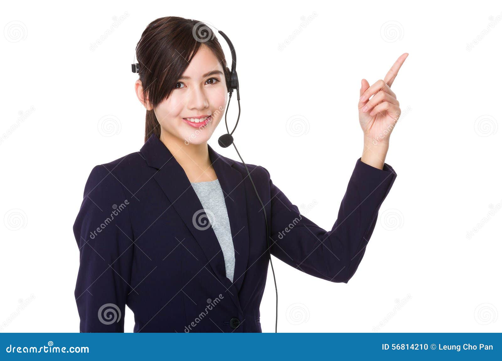 Customer Services Operator with Finger Up Stock Photo - Image of happy ...