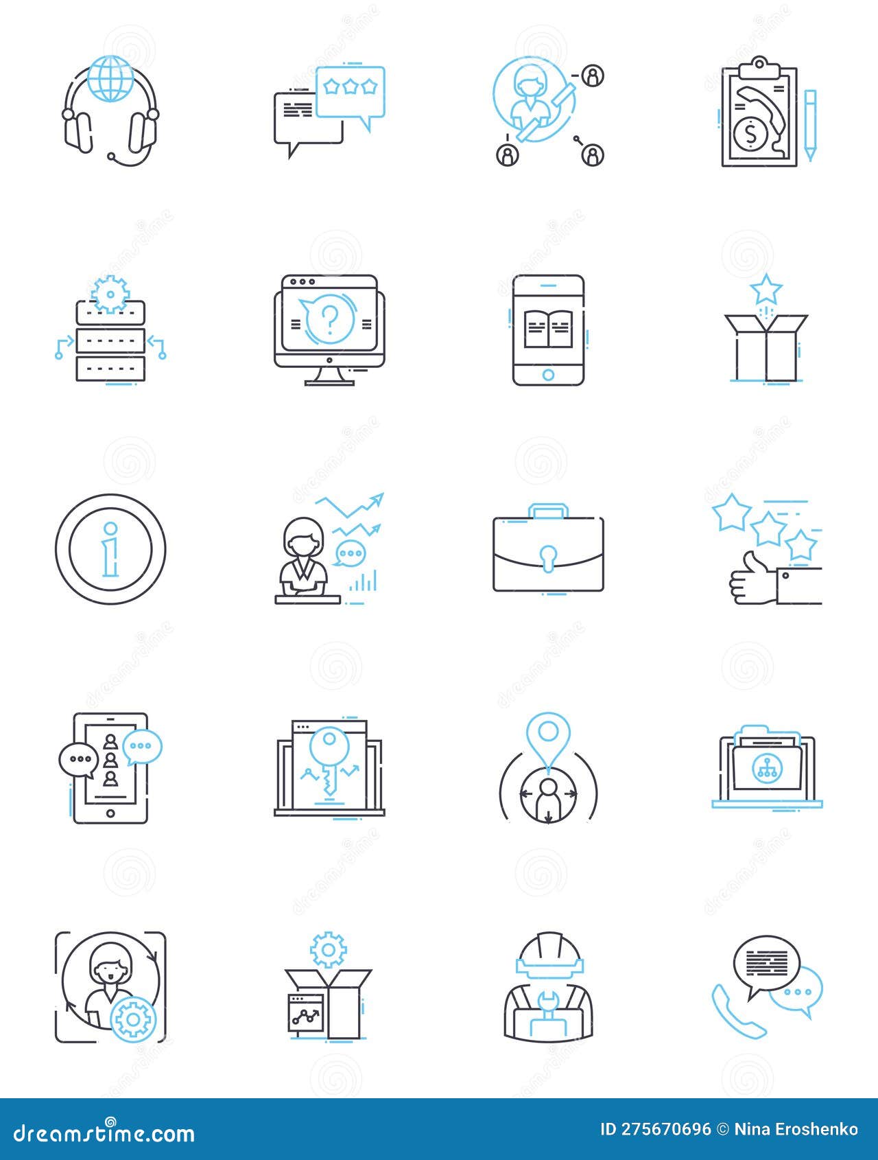 Customer Servicing Linear Icons Set. Communication, Satisfaction ...