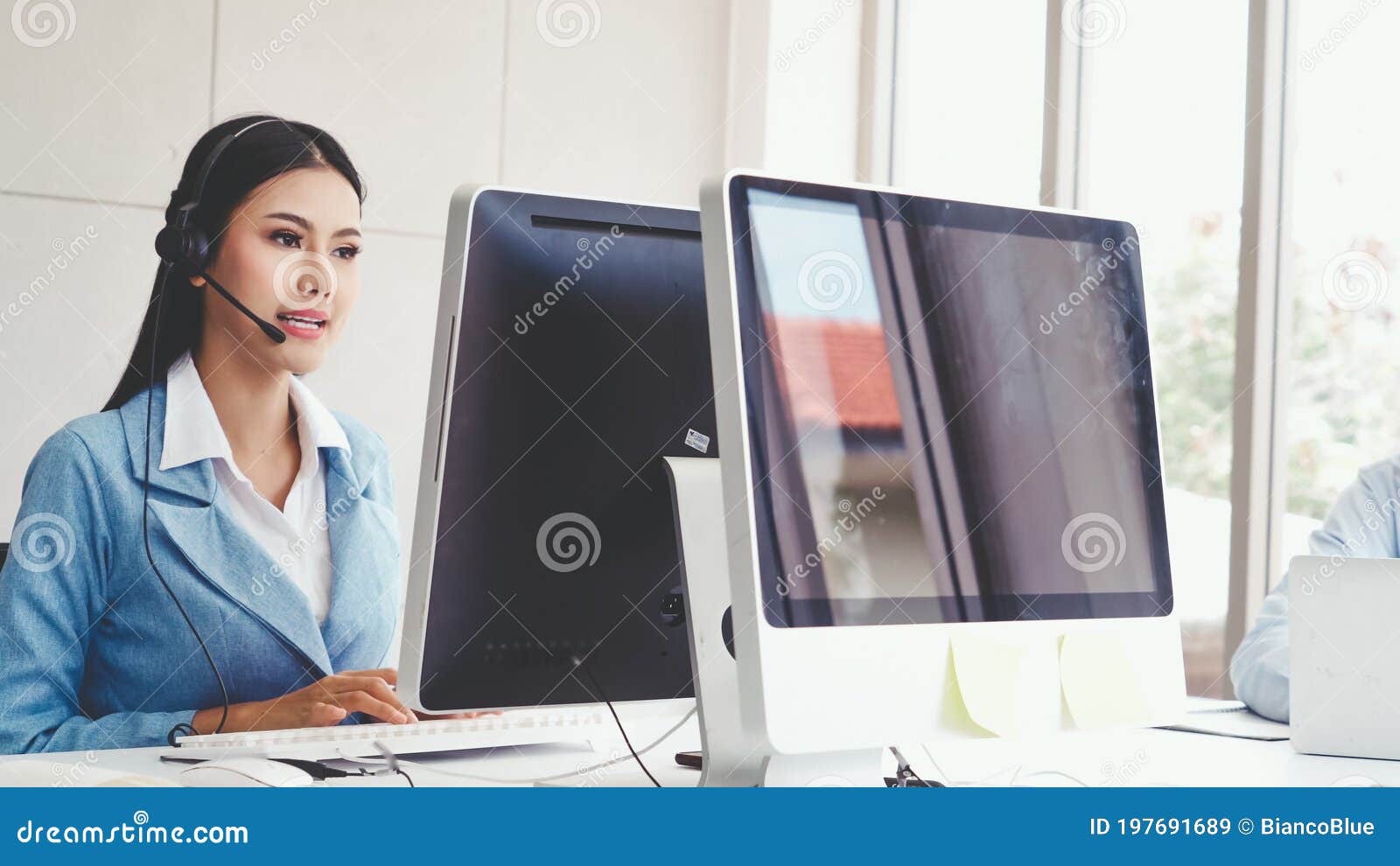 Customer Support Agent or Call Center with Headset Stock Image - Image ...