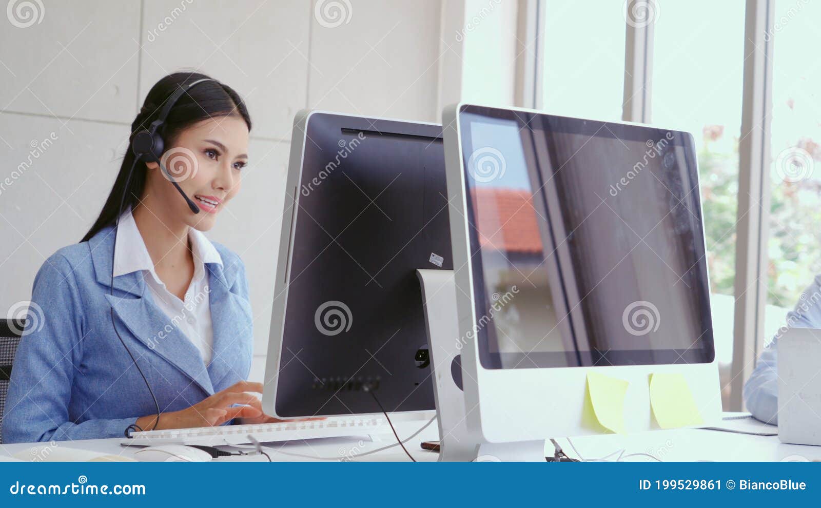 Customer Support Agent or Call Center with Headset Stock Image - Image ...