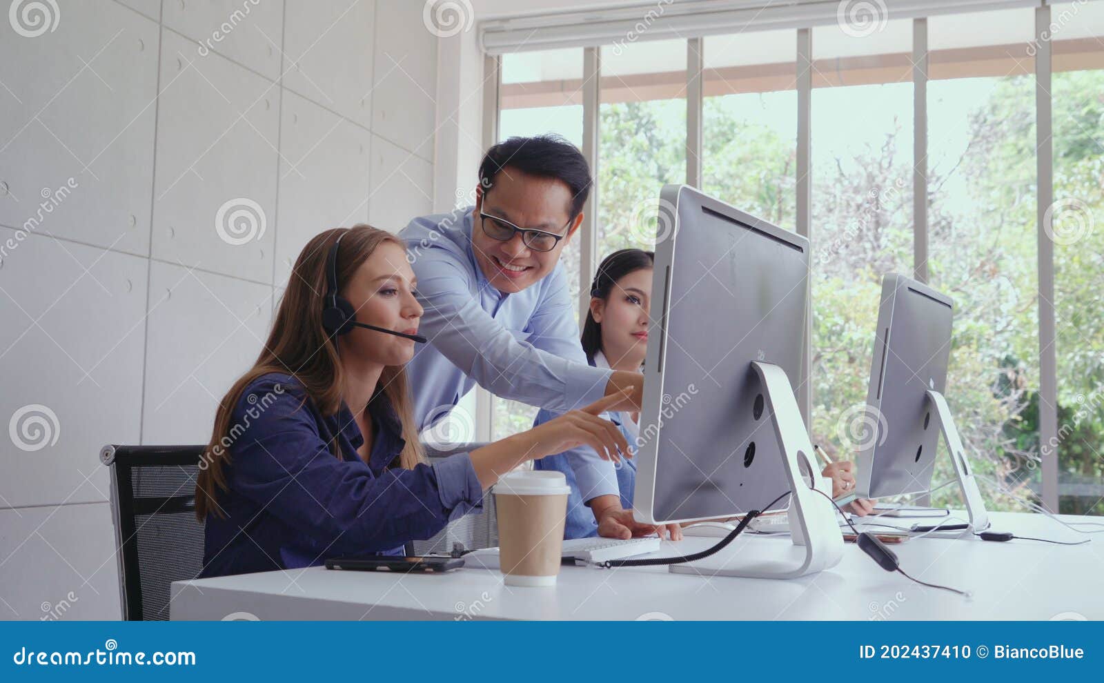 Customer Support Agent or Call Center with Headset Stock Photo - Image ...