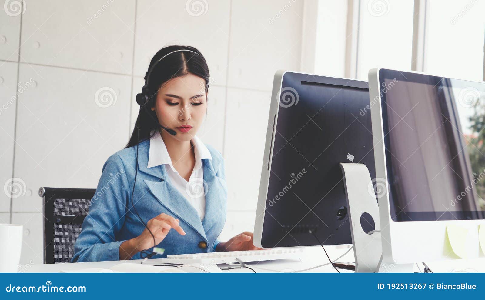 Customer Support Agent or Call Center with Headset Stock Image - Image ...
