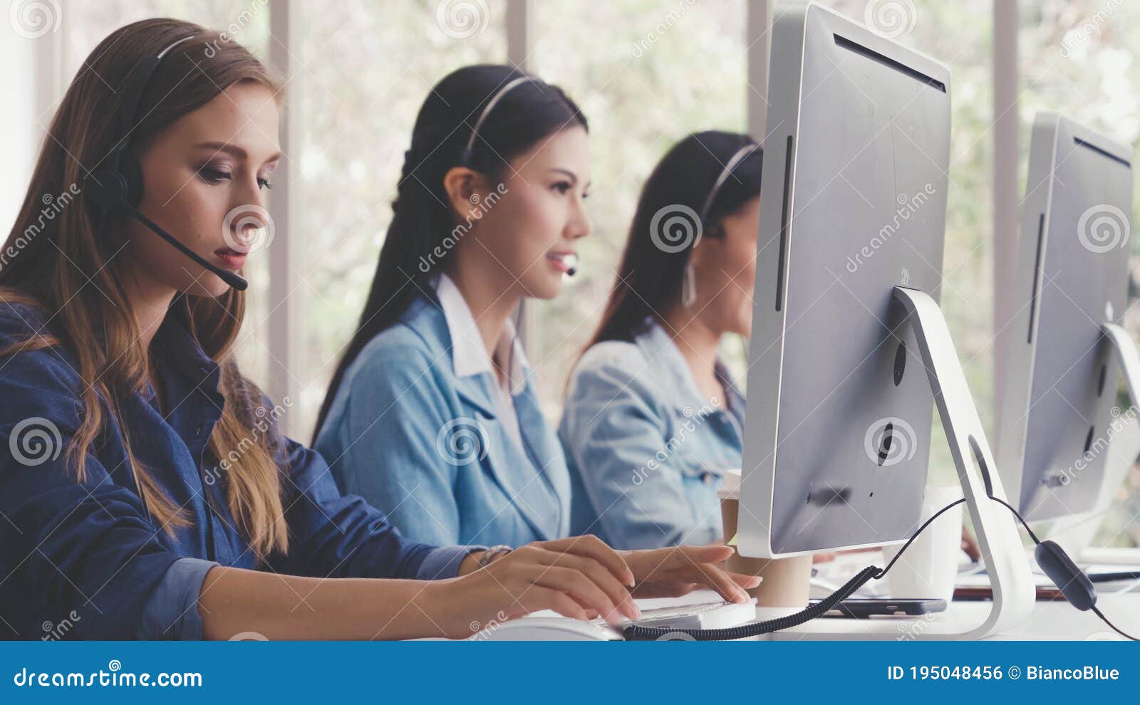 Customer Support Agent or Call Center with Headset Stock Photo - Image ...