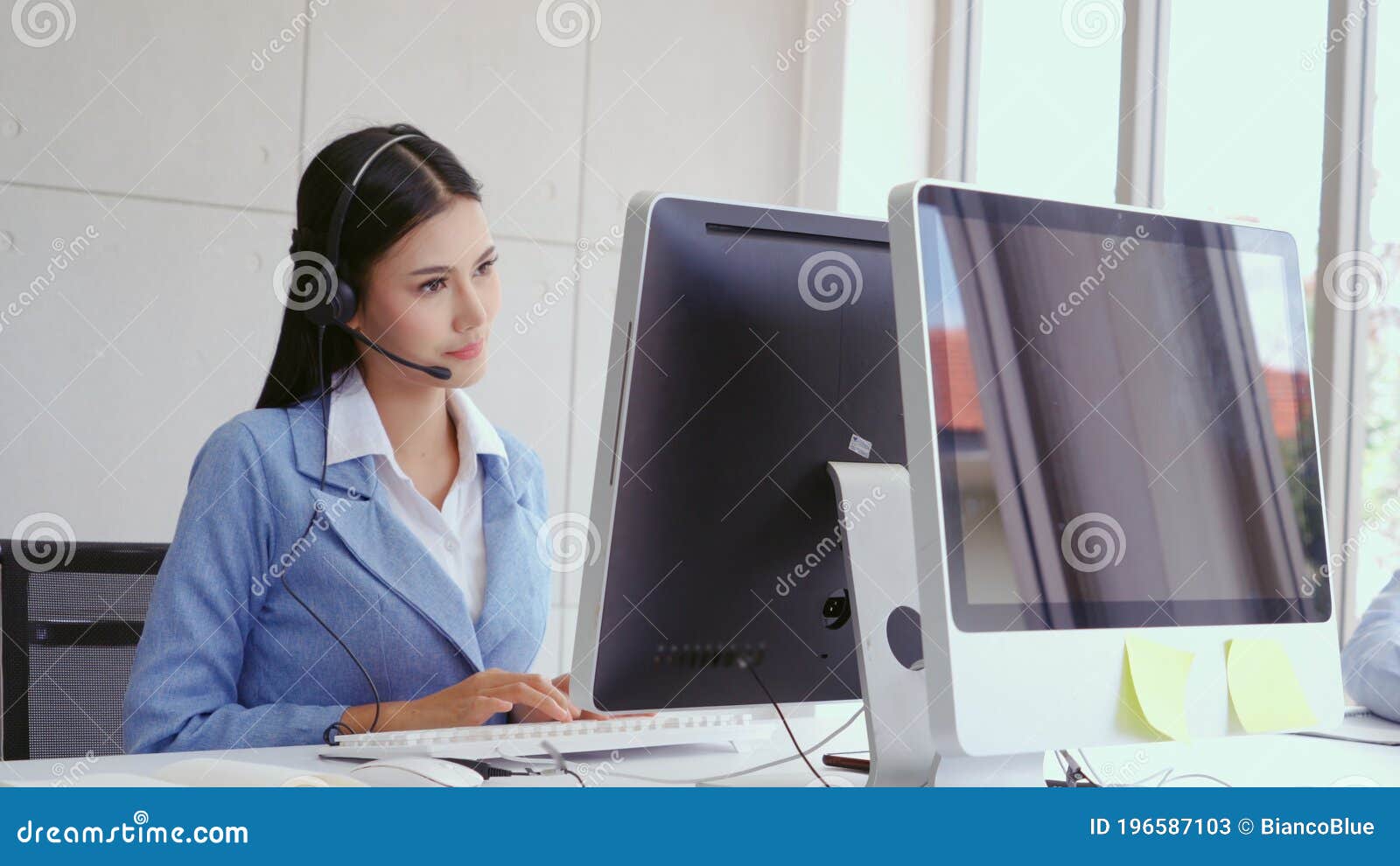 Customer Support Agent or Call Center with Headset Stock Image - Image ...