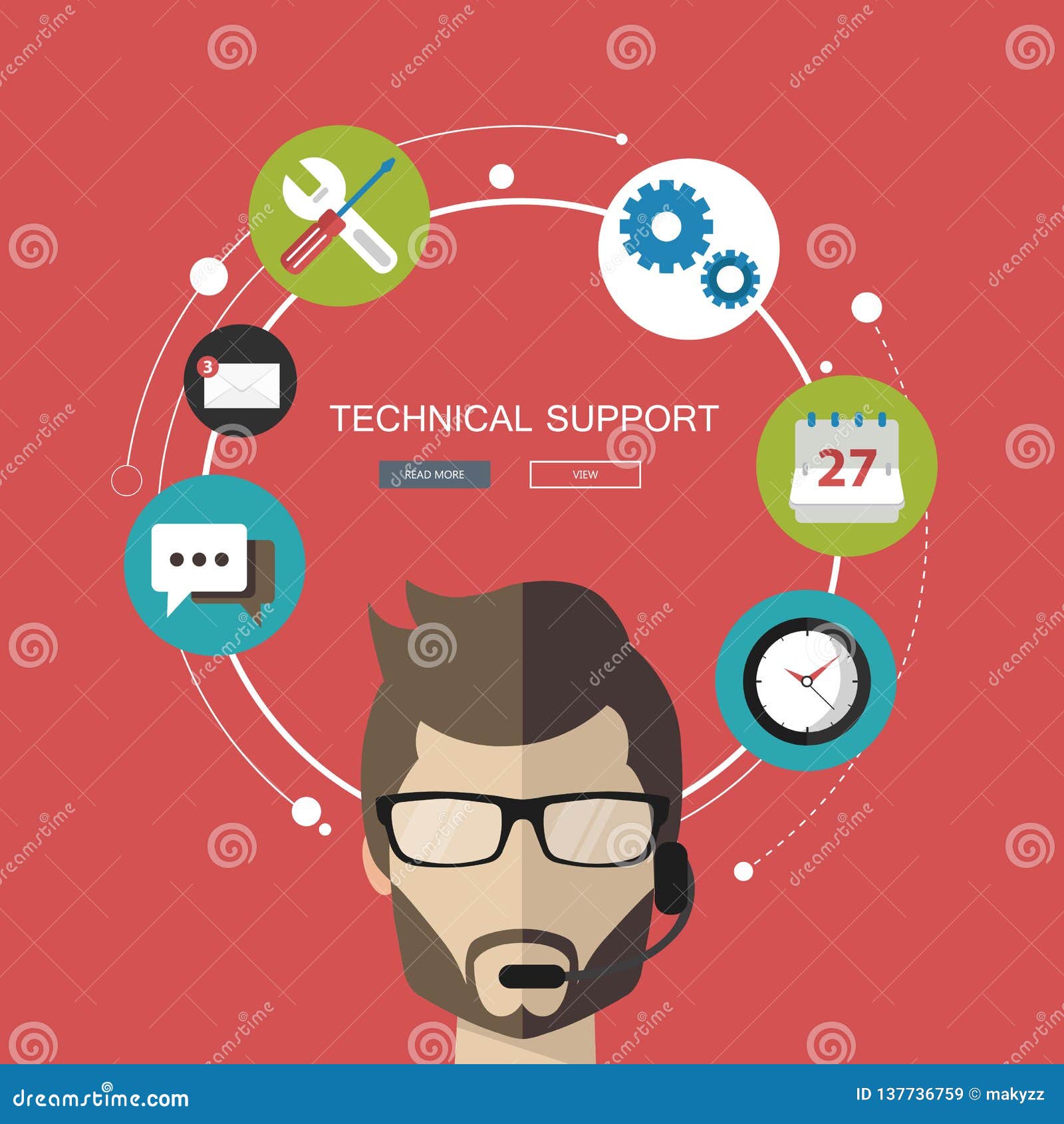 Customer Support Assistance. Flat Vector Illustration Stock Vector ...