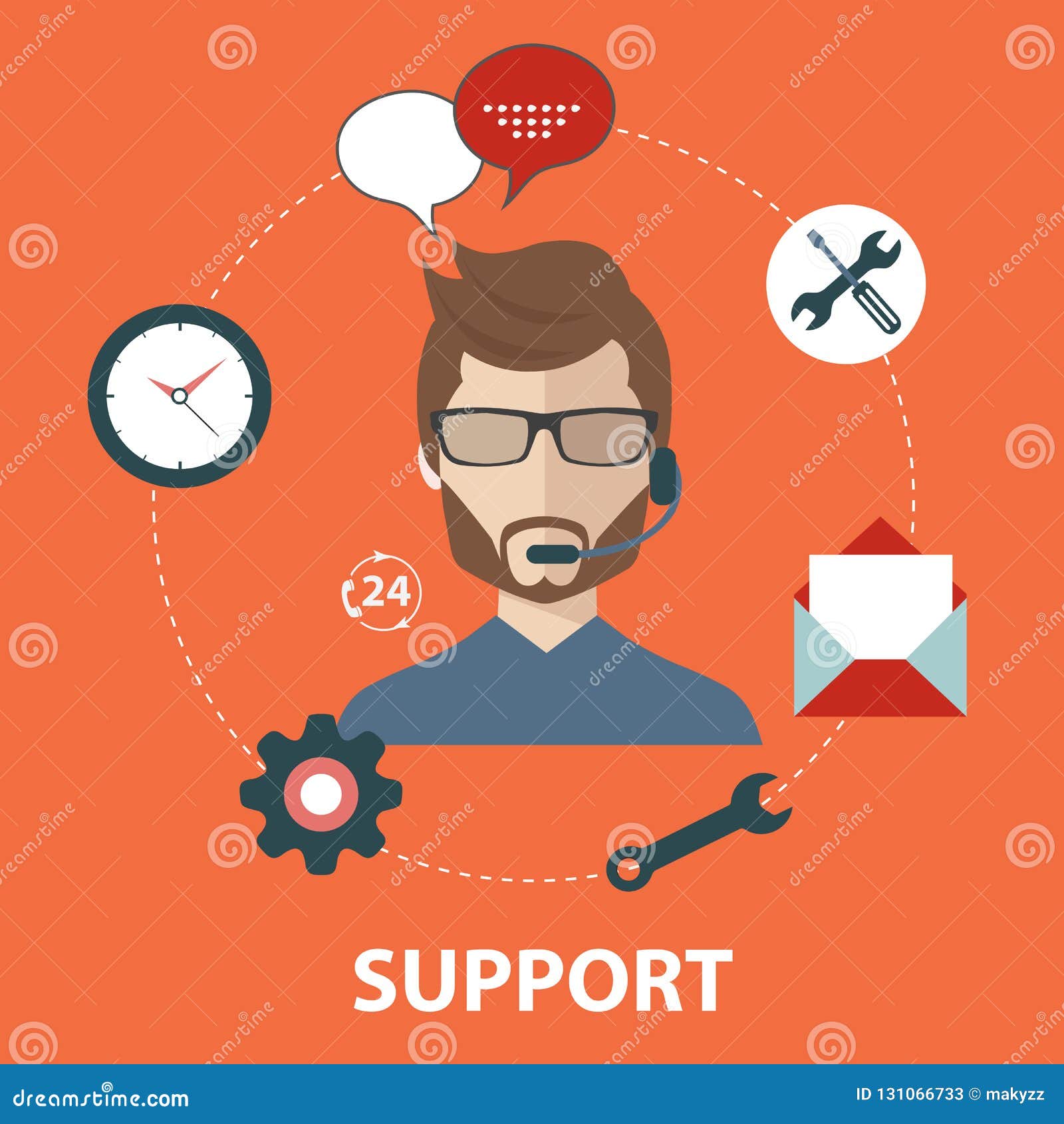 Customer Support Assistance. Flat Vector Illustration Stock Vector ...