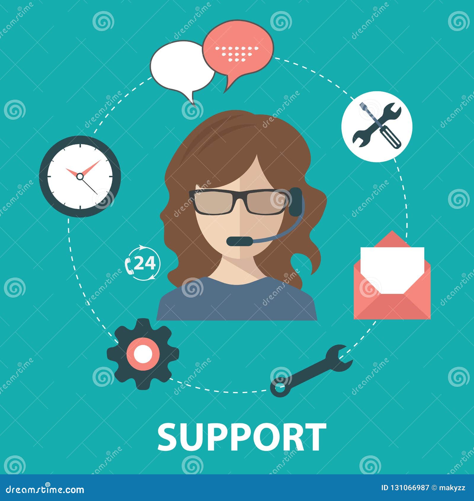 Customer Support Assistance. Flat Vector Illustration Stock Vector ...