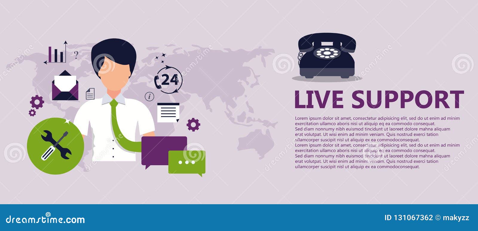 Customer Support Assistance. Flat Vector Illustration Stock Vector ...