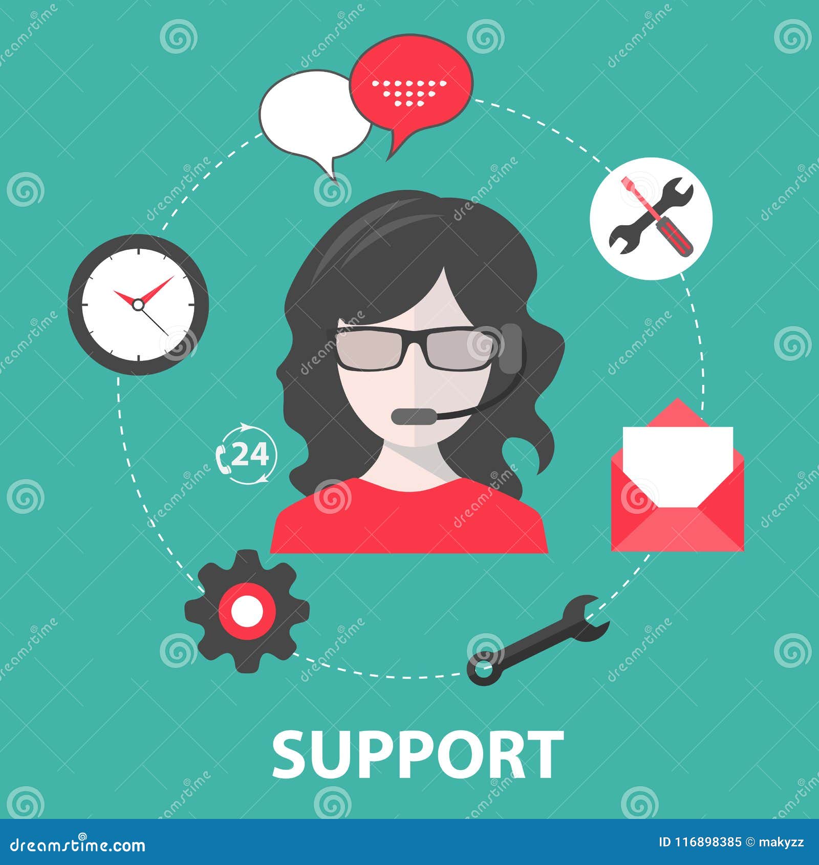 Customer Support Assistant. Flat Vector Illustration Stock Illustration ...