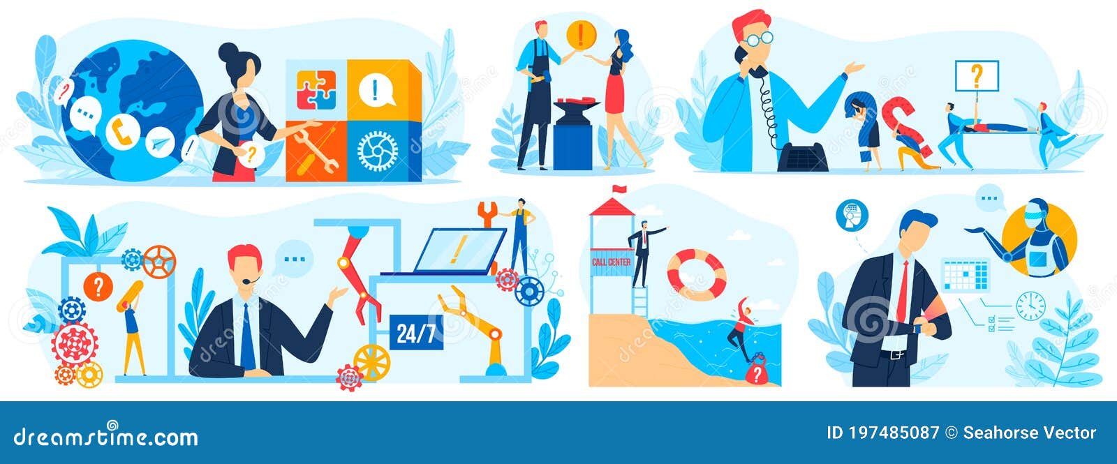 Customer Support Assistant Online Service Vector Illustration Set ...