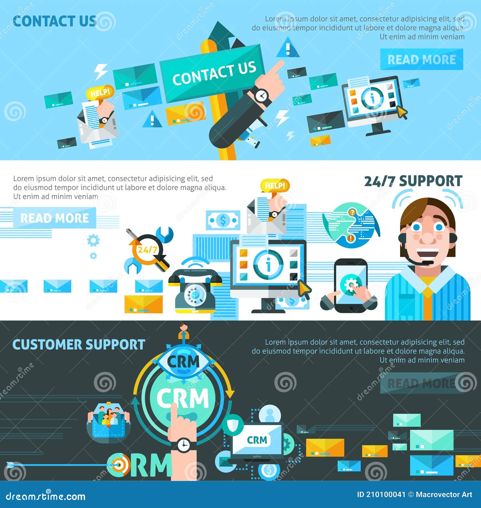 Customer Support Banners Set Stock Vector - Illustration of assistance ...