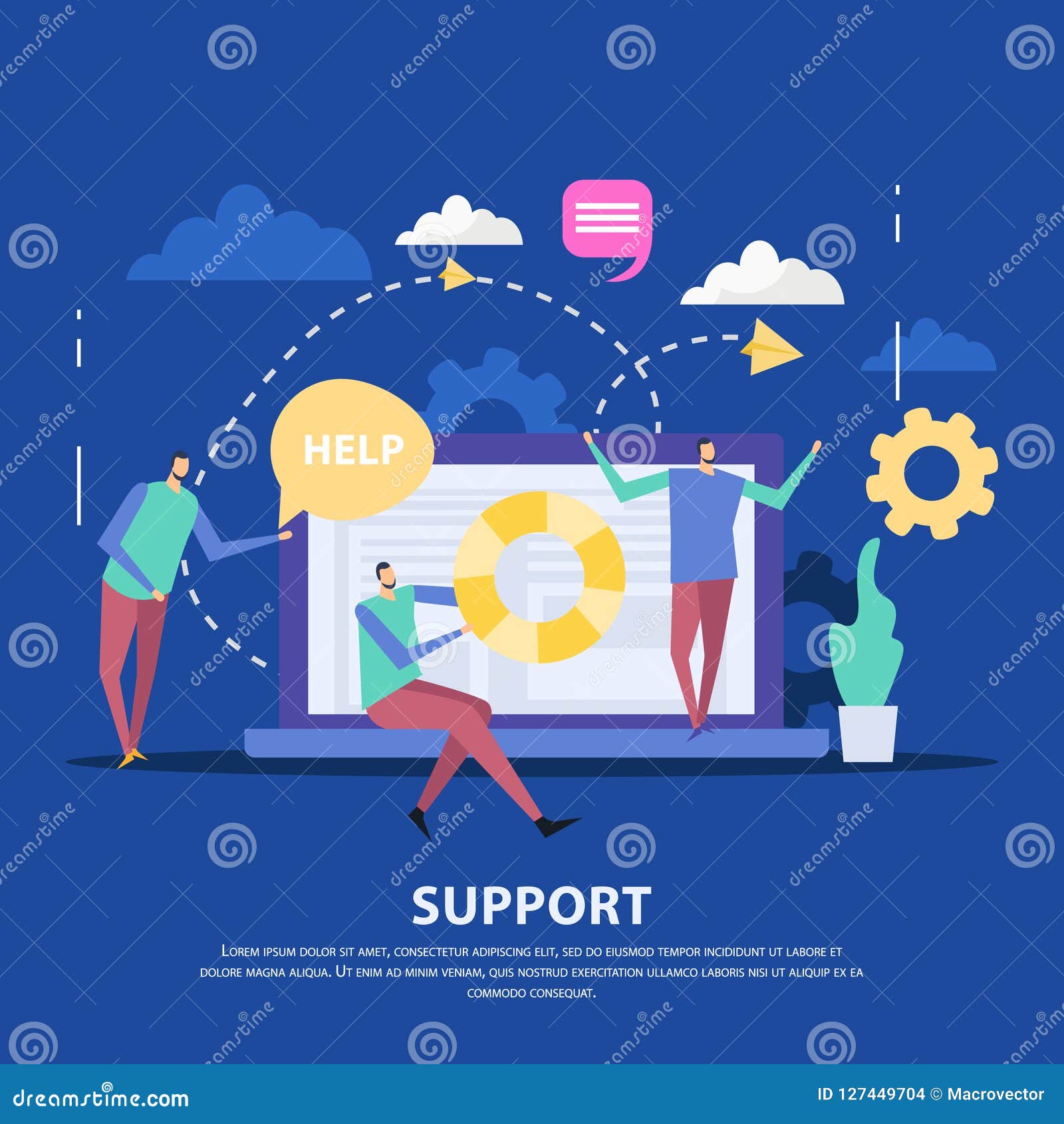 Customer Support Center Flat Background Stock Vector - Illustration of ...