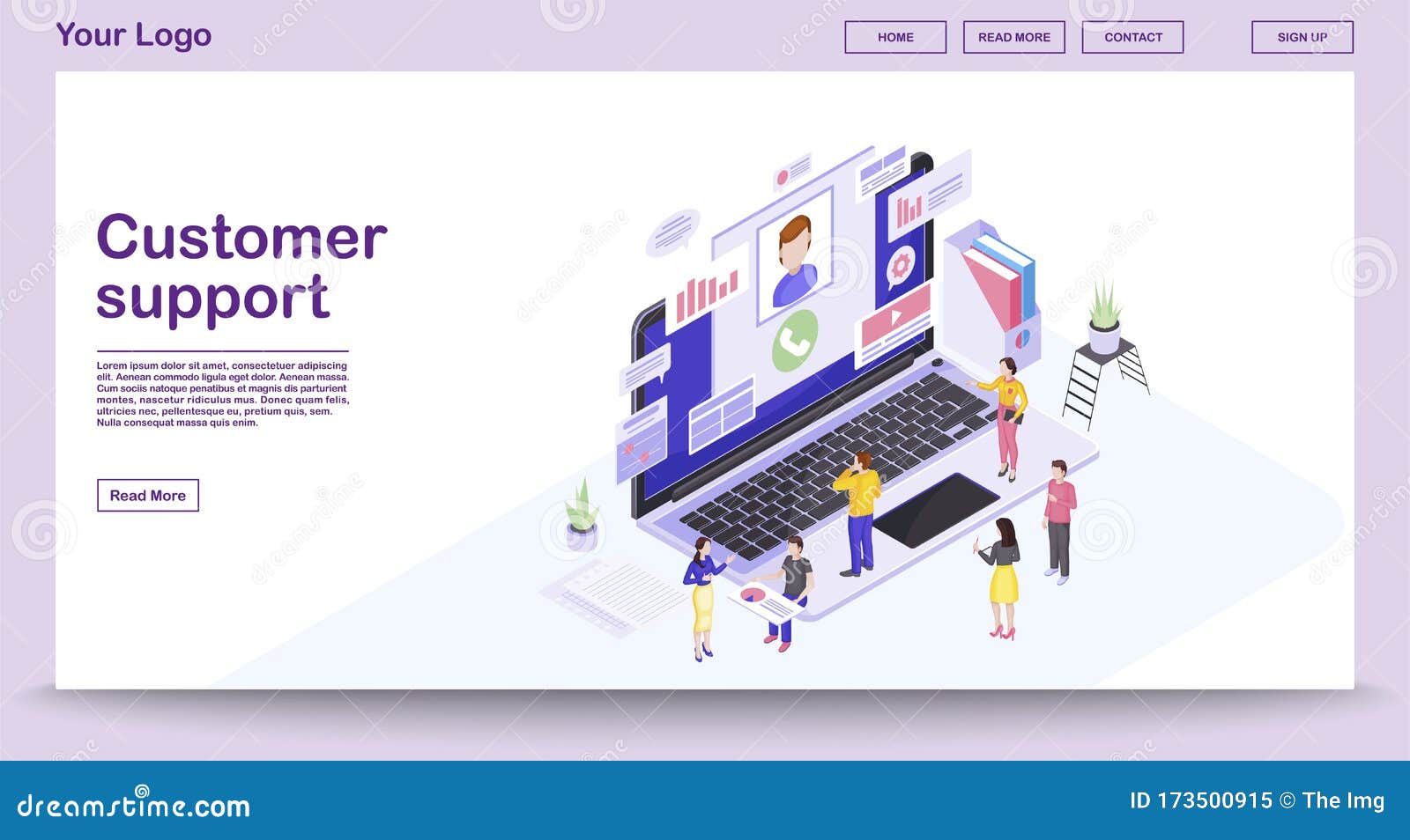 Customer Support Center Webpage Vector Template Stock Vector ...