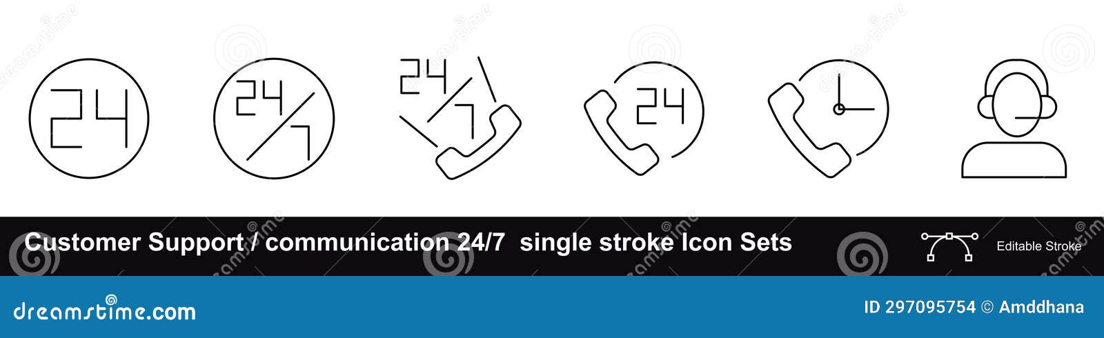 Customer Support Communication Icon Set Single Stroke Vector Stock ...